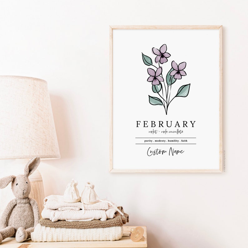 February Purple Violet Birth Flower Personalized Name Unframed Art ...