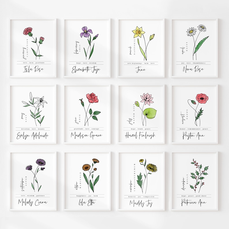 October Birth Flower Marigold Printable | Personalized Floral Digital ...