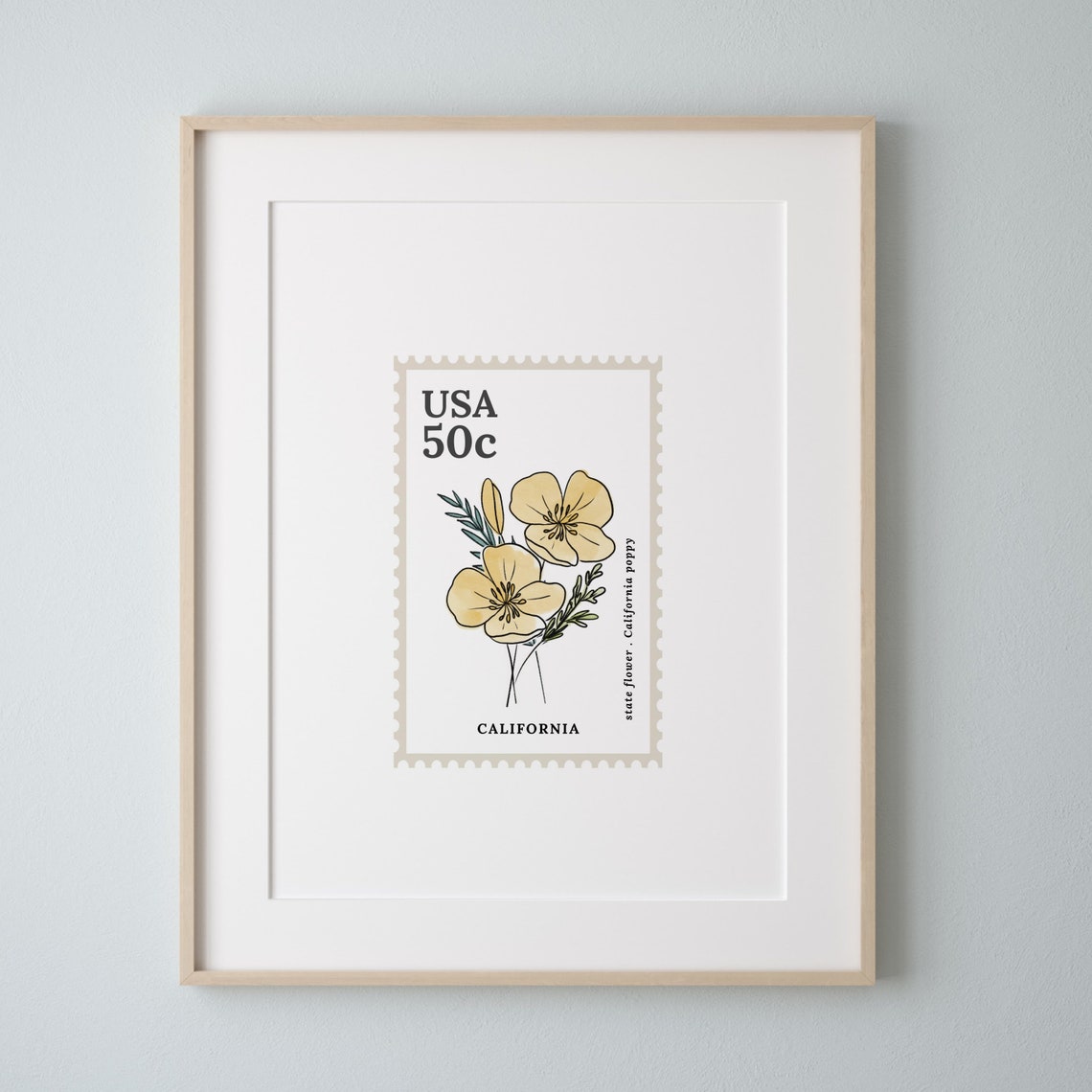 California US State Flower Stamp Poppy Watercolor Floral Art - Etsy