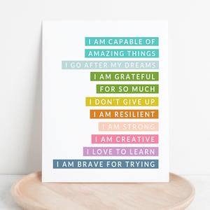 I Am Capable & Positive Affirmations | Colorful Rainbow Art Print ...