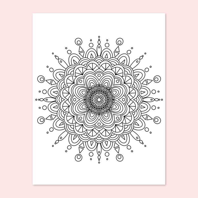 Mandala Flower Coloring Page Hand-drawn Zen Digital Print & - Etsy