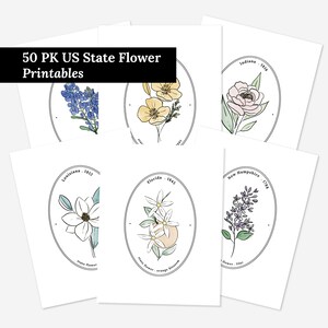 50 Pk US State Flower Printables Cameo Bundle | USA Watercolor Floral ...