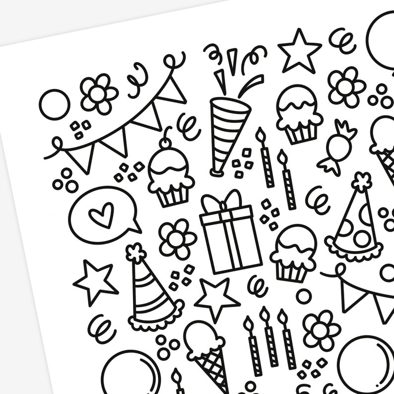 Birthday Party Printable Coloring Page | Hand-drawn Coloring Sheet ...