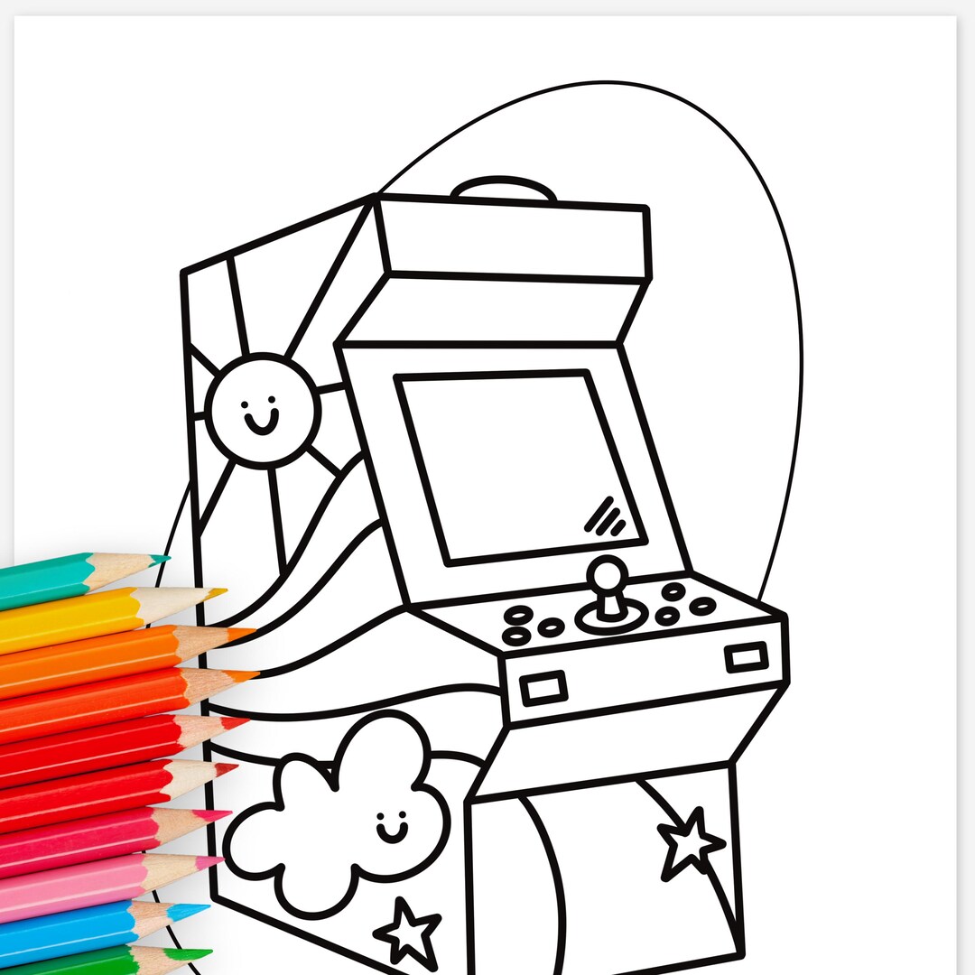 Retro Arcade Game Coloring Page Digital Printable | Nostalgic Gamer ...