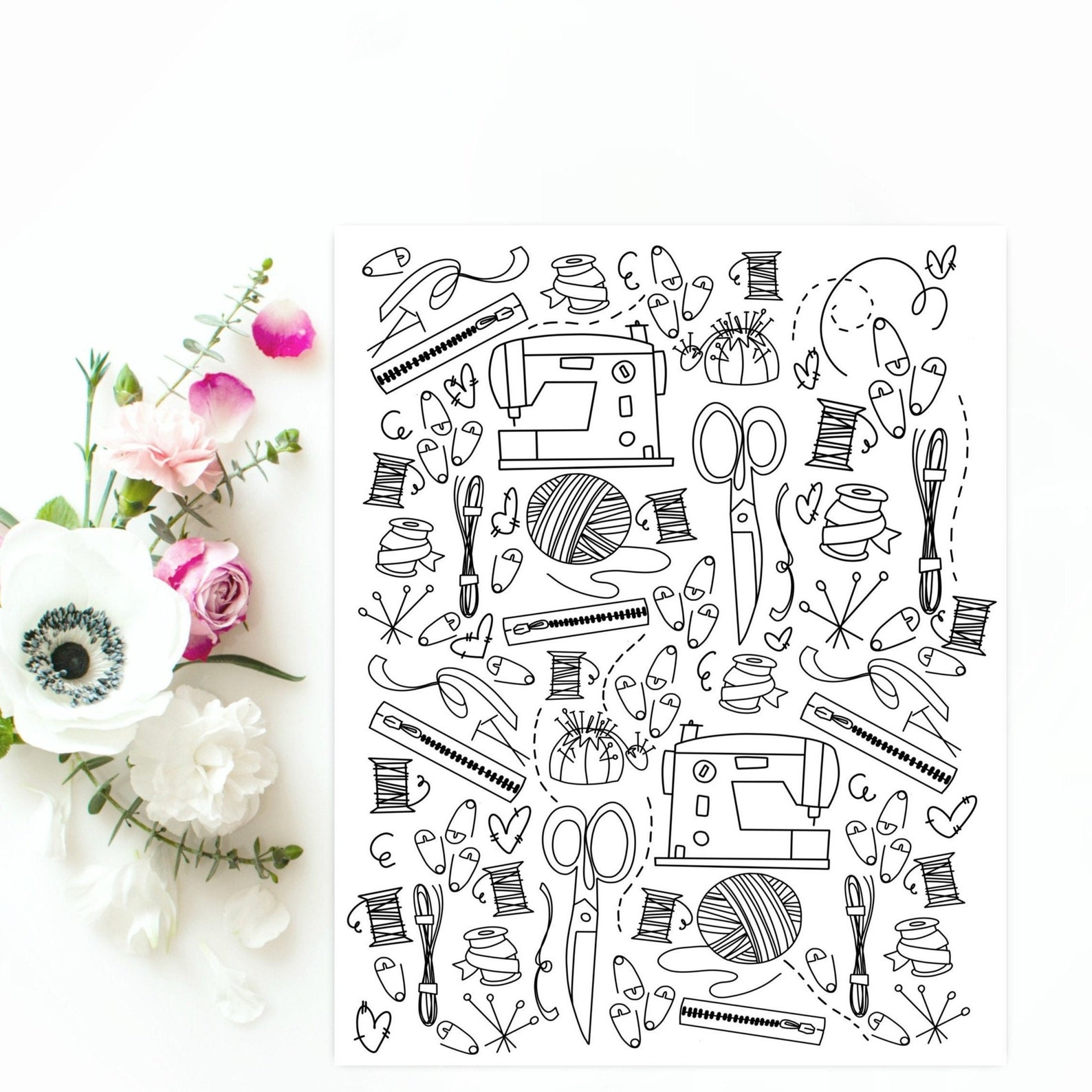 Sewing & Crafts Coloring Page Digital Printable | Etsy