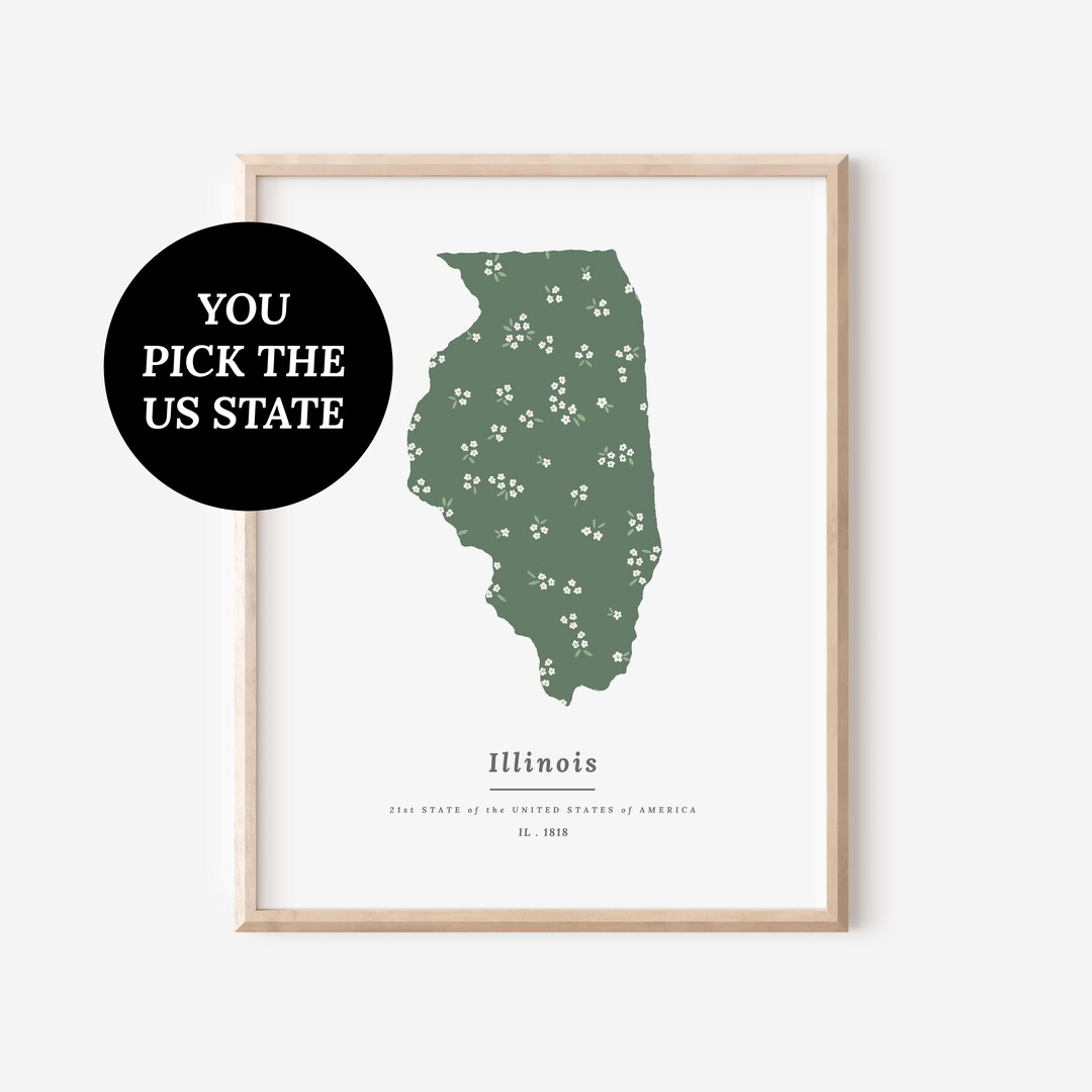 YOU Pick 1 US States USA Map Patterned State Print | Ditsy Floral in ...