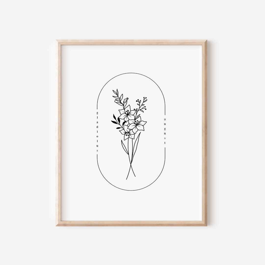 August Birth Flower Gladiolus | Oval Frame Simple Art Printable - Etsy