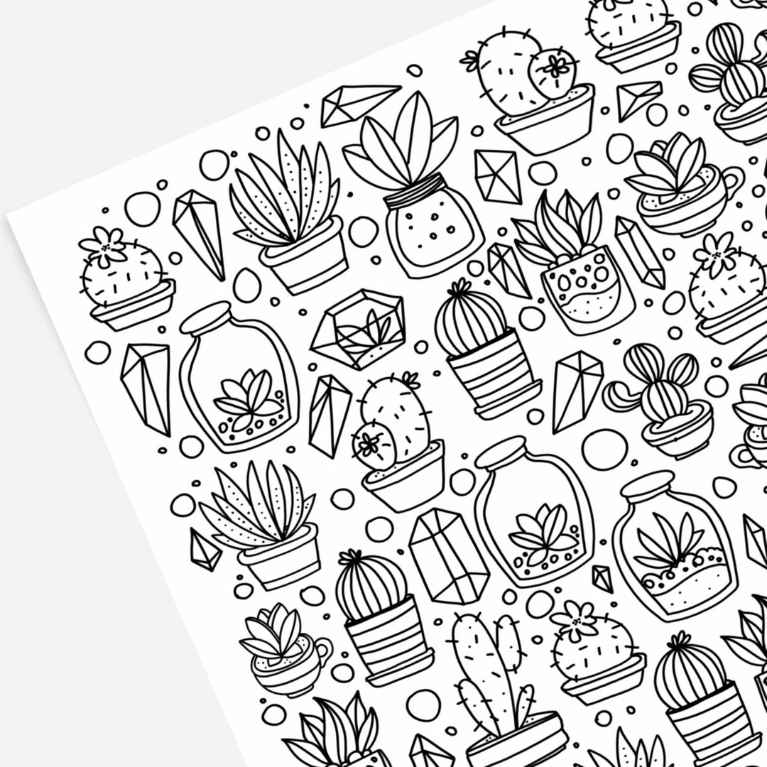 Succulents and Cactus Printable Hand-drawn Coloring Page Plants ...
