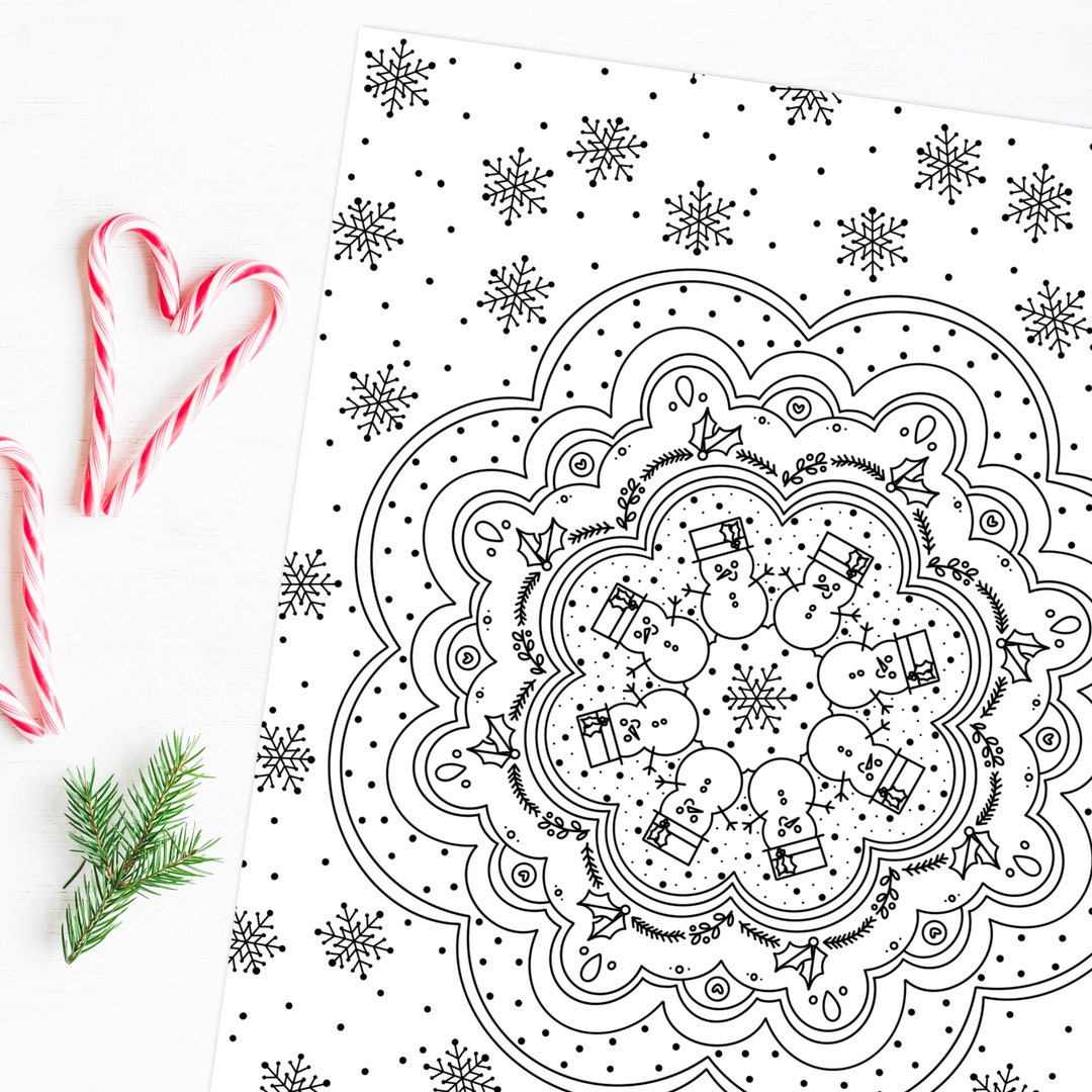 Snowman Mandala Coloring Page | Christmas Digital Printable - Etsy