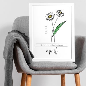 April Daisy Birth Flower Digital Art Printable | Floral Inspired Gift ...