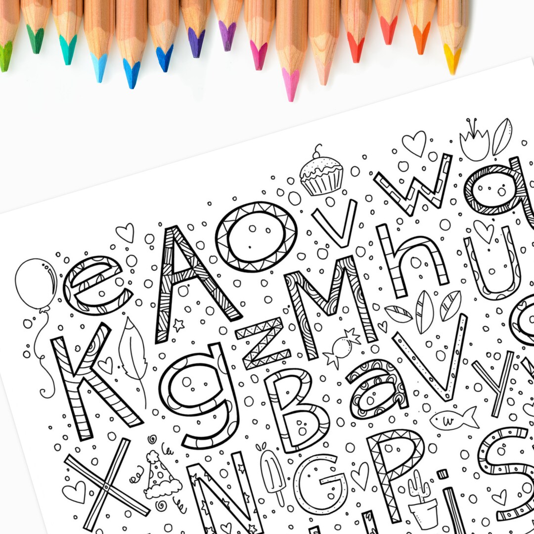 Alphabet Letters | Hand-drawn Coloring Page Print & Color | Digital Art ...