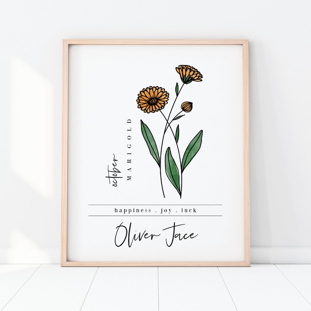 October Birth Flower Marigold Printable | Personalized Floral Digital ...