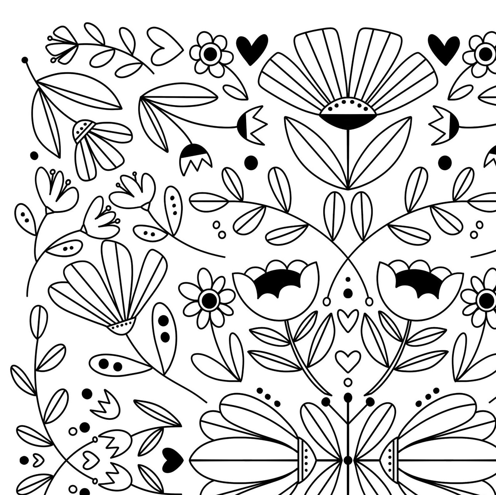 Modern Folk Flowers Hand-drawn Coloring Page Print & Color - Etsy