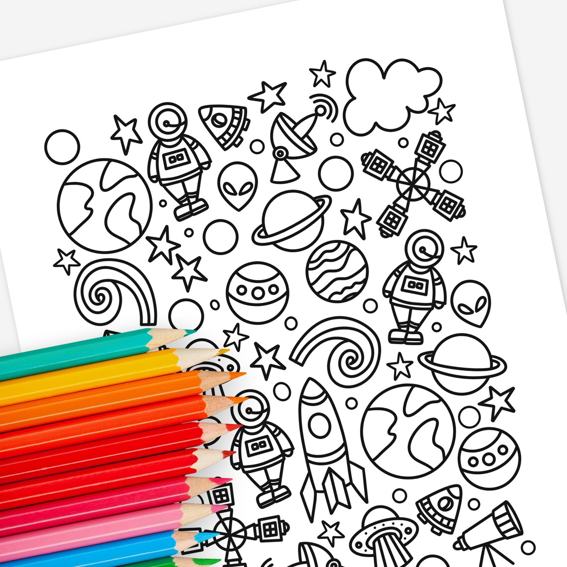 2 PK Space Astronomy & Galaxy Printable Coloring Pages | Matching Hand ...