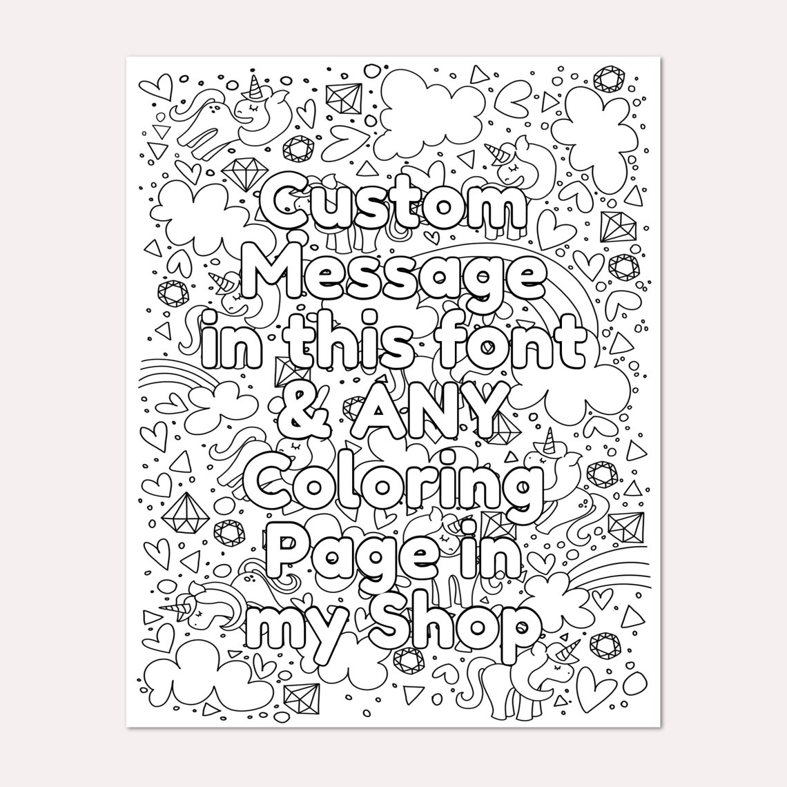 Custom Text on Any Coloring Page in My Shop Personalized | Etsy