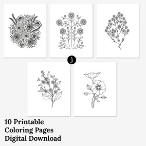 10 Pk Coloring Pages | Floral No. 3 Coloring Book Illustrations ...