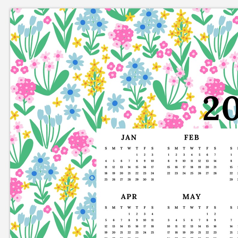 2026 Calendar Print | Bright Spring Blooms at A Glance Unframed Art ...