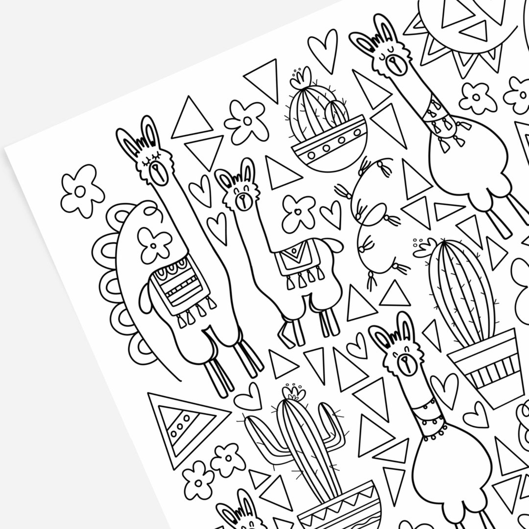 Cute Llamas & Cactus | Hand-drawn Coloring Page Printable | Summer ...
