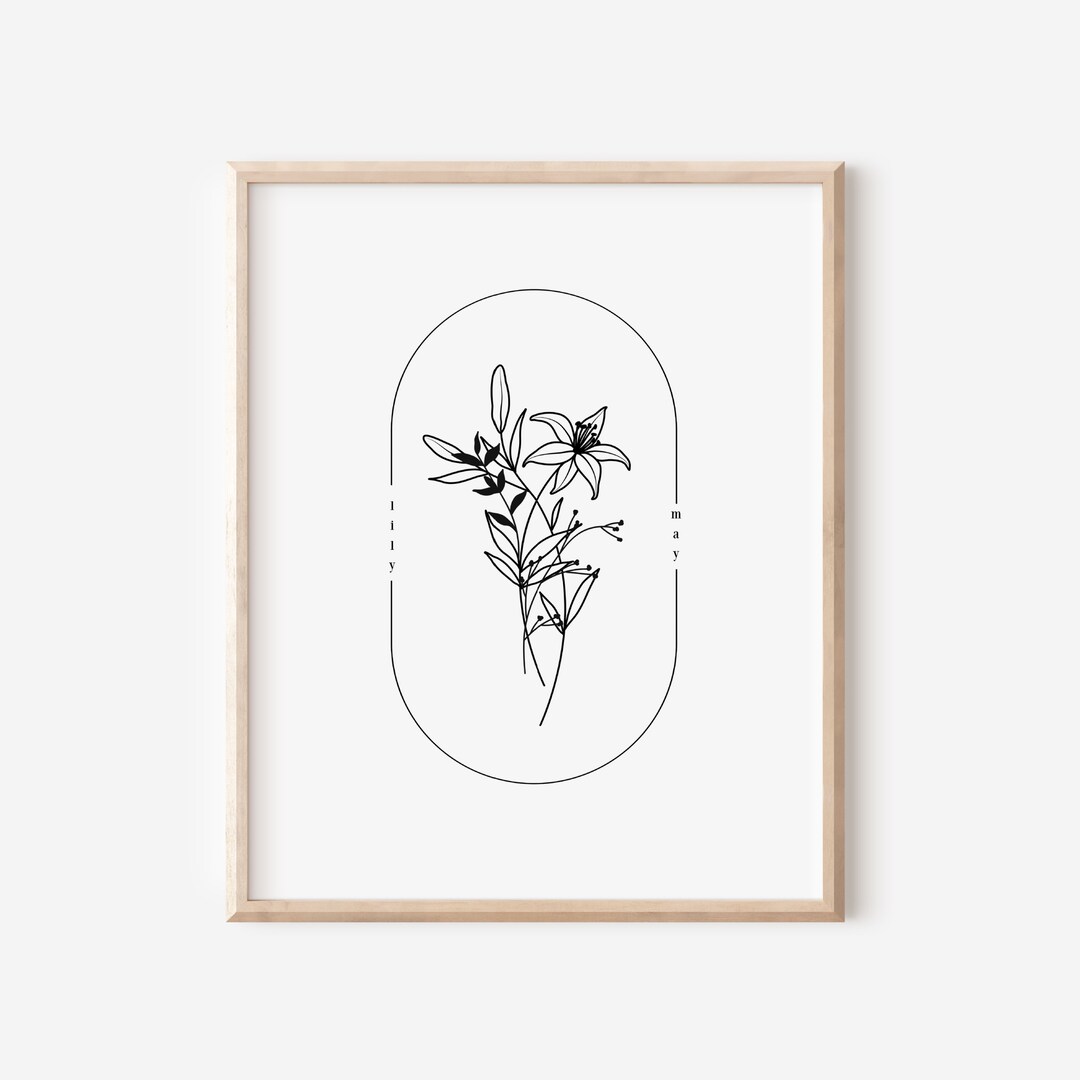 May Birth Flower Lily | Oval Frame Simple Art Printable - Etsy