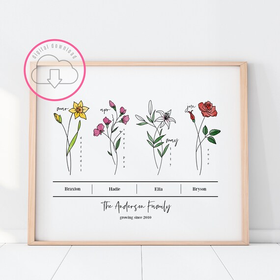 Up to 6 Personalized Birth Flower Printable Digital Download - Etsy