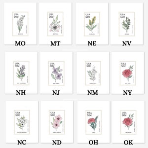 50 US State Flower Stamp Printables | USA Floral Illustrated ...