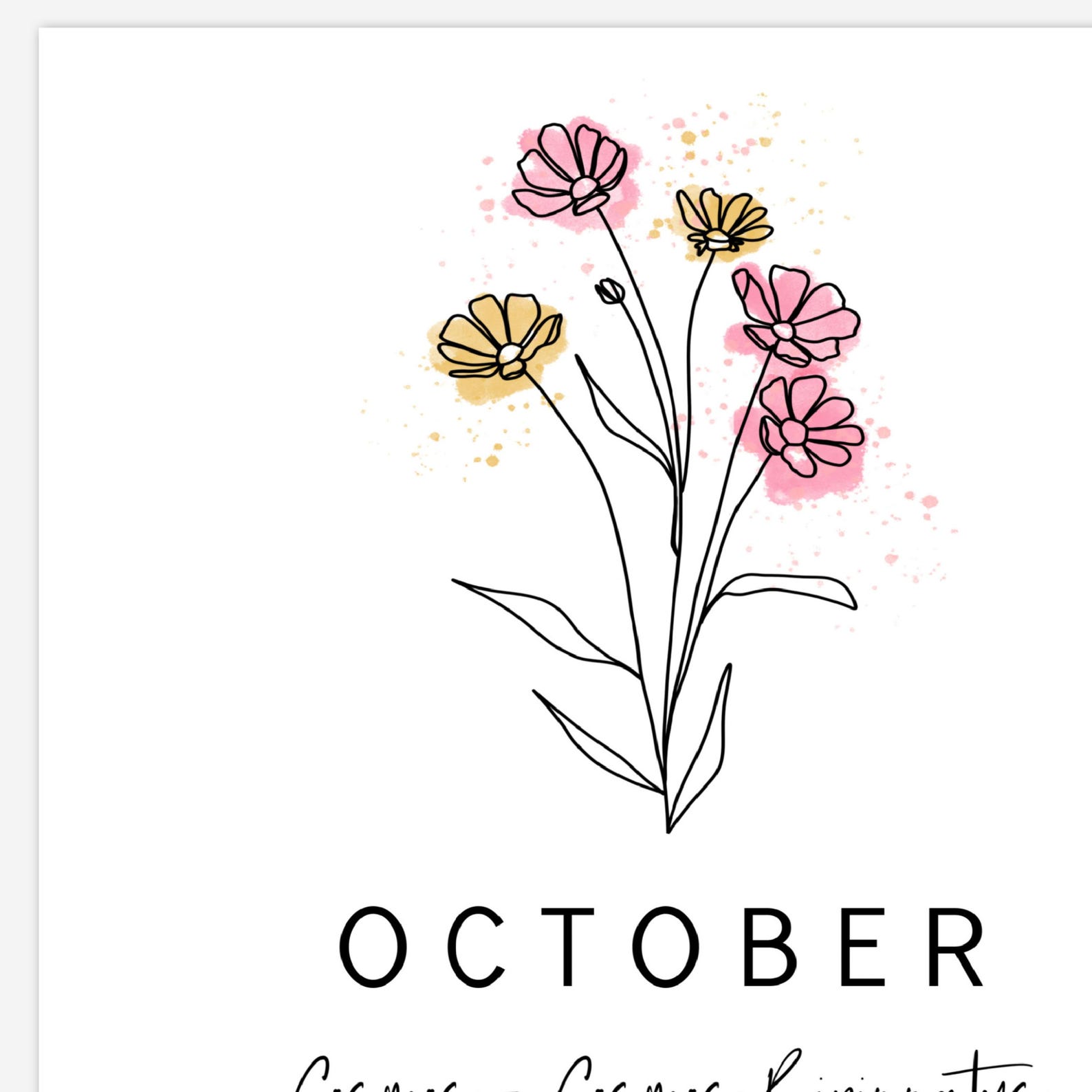 October Birth Flower Cosmos | Personalized Unframed Art Print | Custom ...