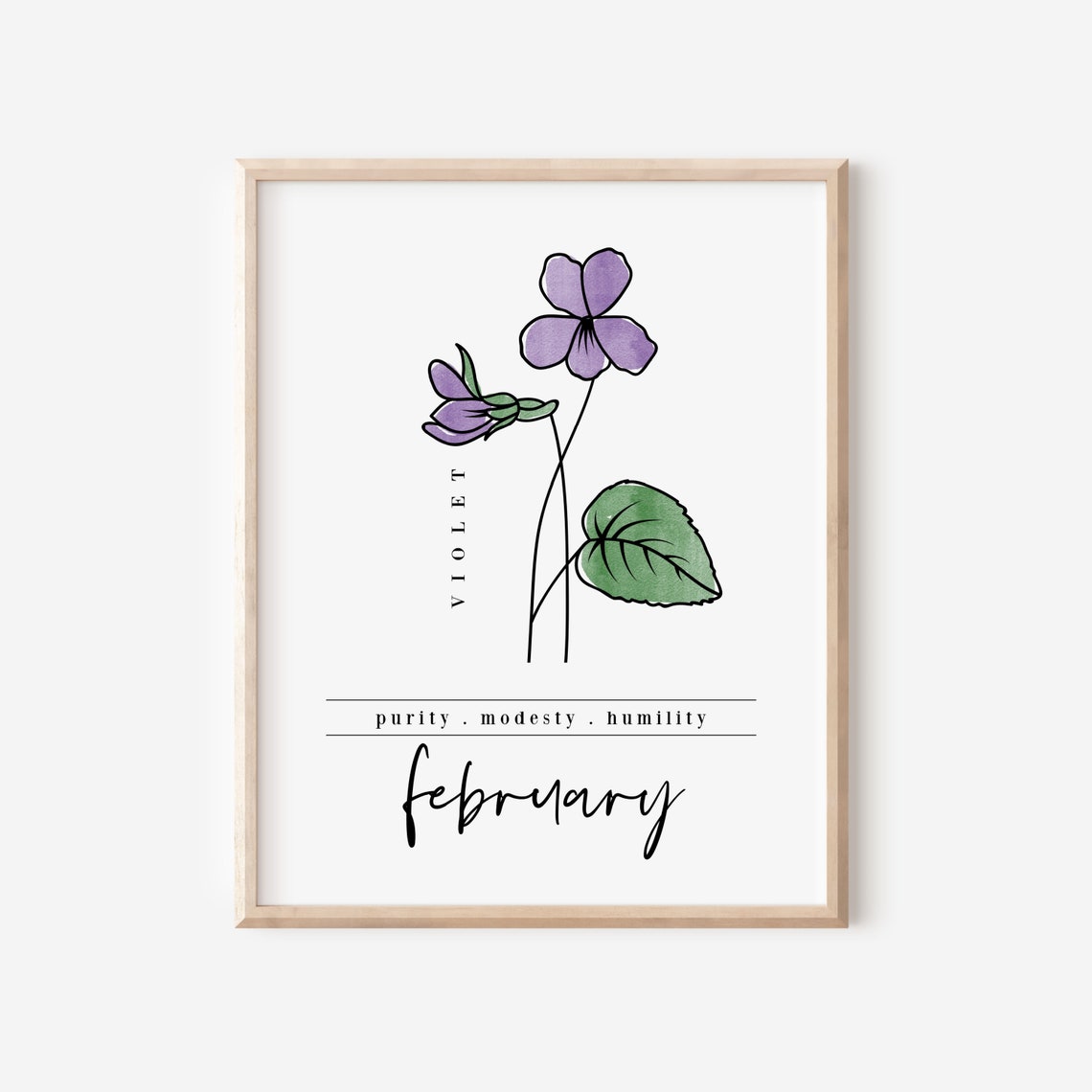 February Violet Birth Flower Digital Art Printable | Floral Birthday ...