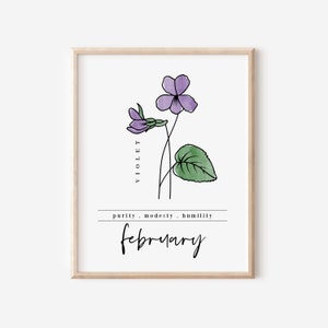 February Violet Birth Flower Digital Art Printable | Floral Birthday ...