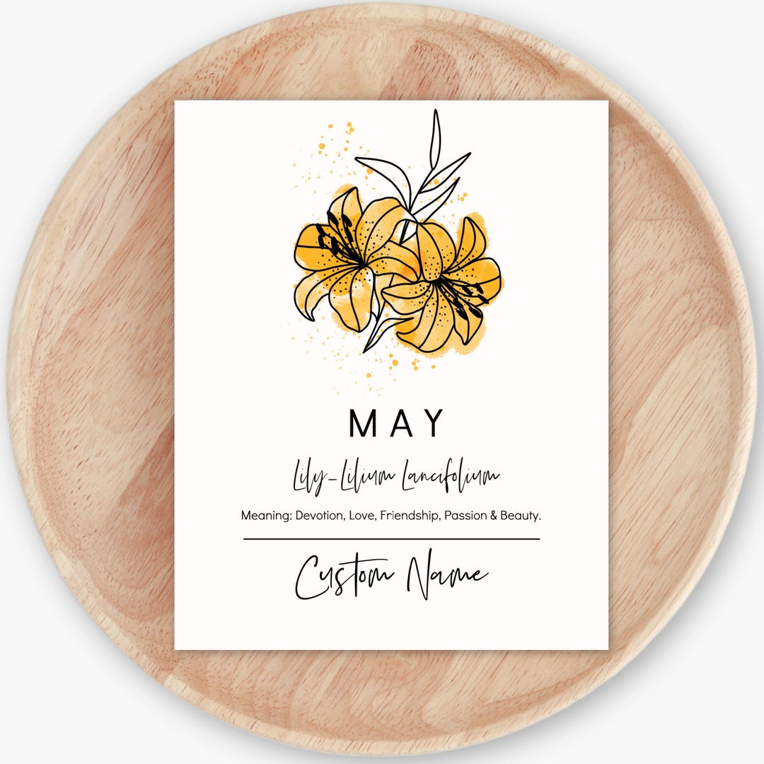 Custom Name May Birth Flower Lily Art Printable | Personalized Digital ...