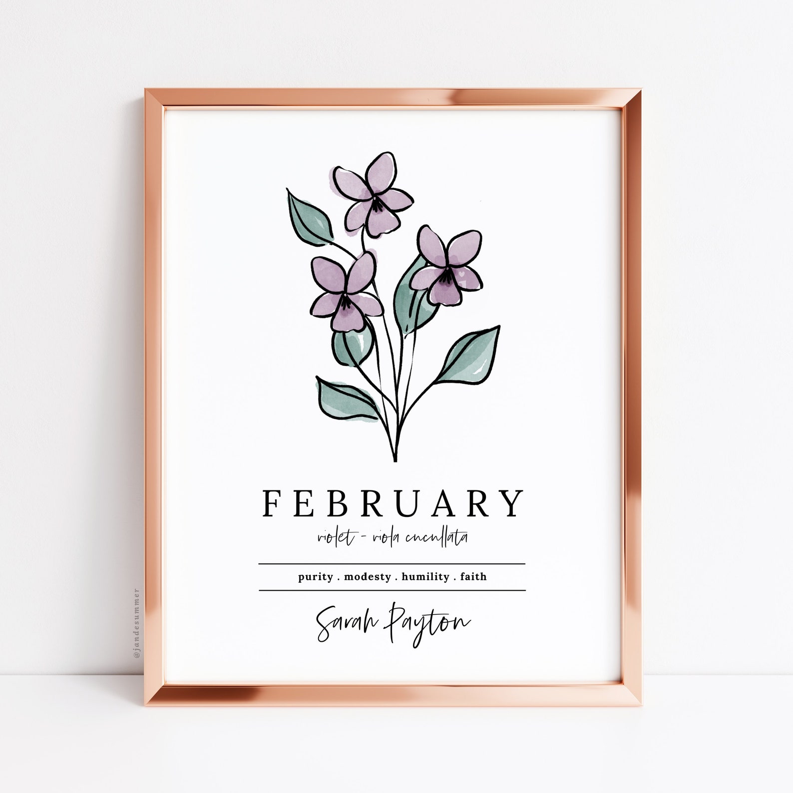 February Purple Violet Birth Flower Personalized Name Unframed Art ...