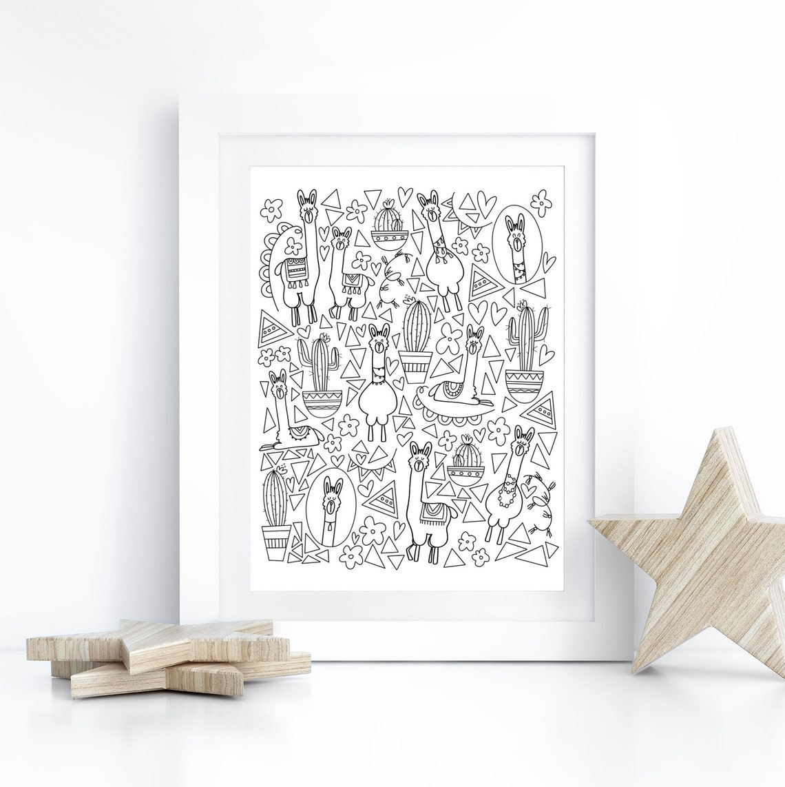 Cute Llamas & Cactus | Hand-drawn Coloring Page Printable | Summer ...