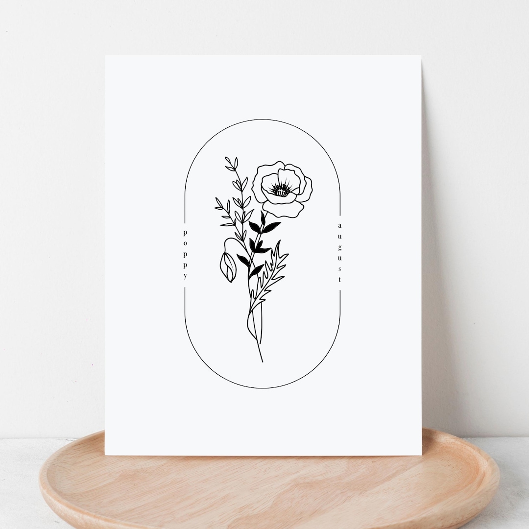 August Birth Flower Poppy Printable | Simple Floral Art Wall Decor - Etsy