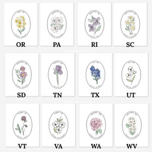 50 Pk US State Flower Printables Cameo Bundle | USA Watercolor Floral ...