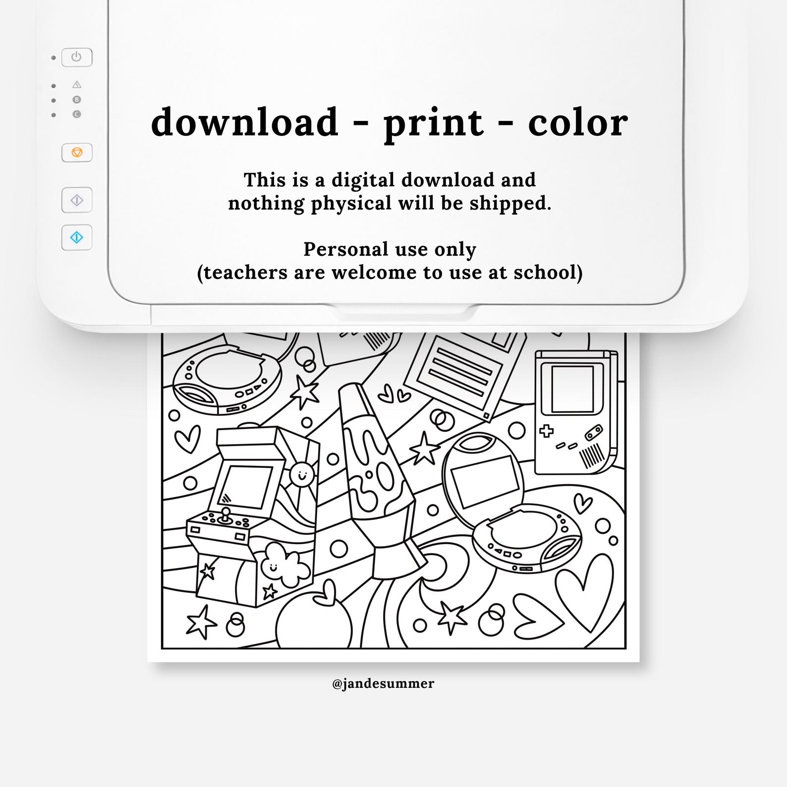 90's Nostalgia Coloring Page Digital Printable | Arcade Game Disk ...