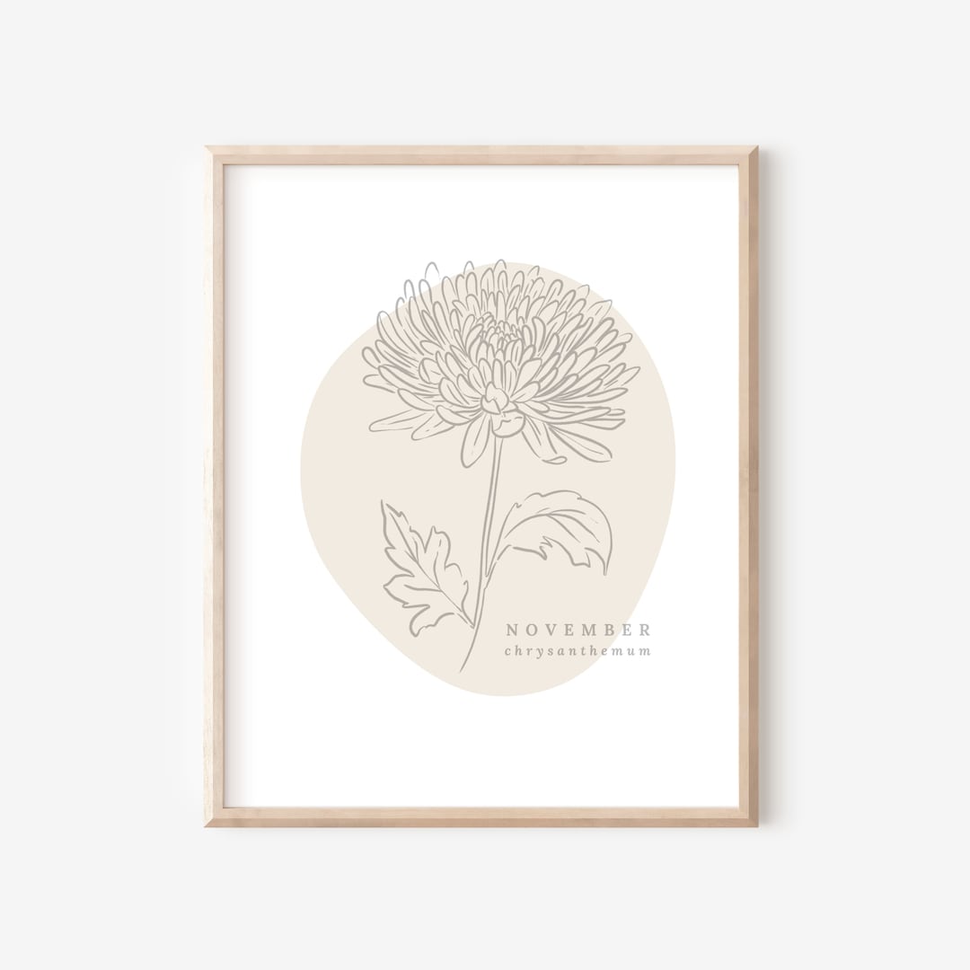 November Chrysanthemum Birth Flower Printable | Simple Line Art Boho ...