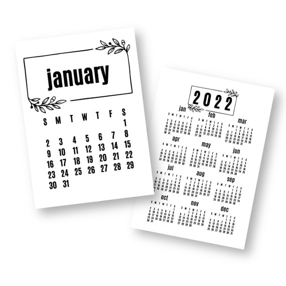2022 Printable Calendar Black & White Foliage Digital - Etsy