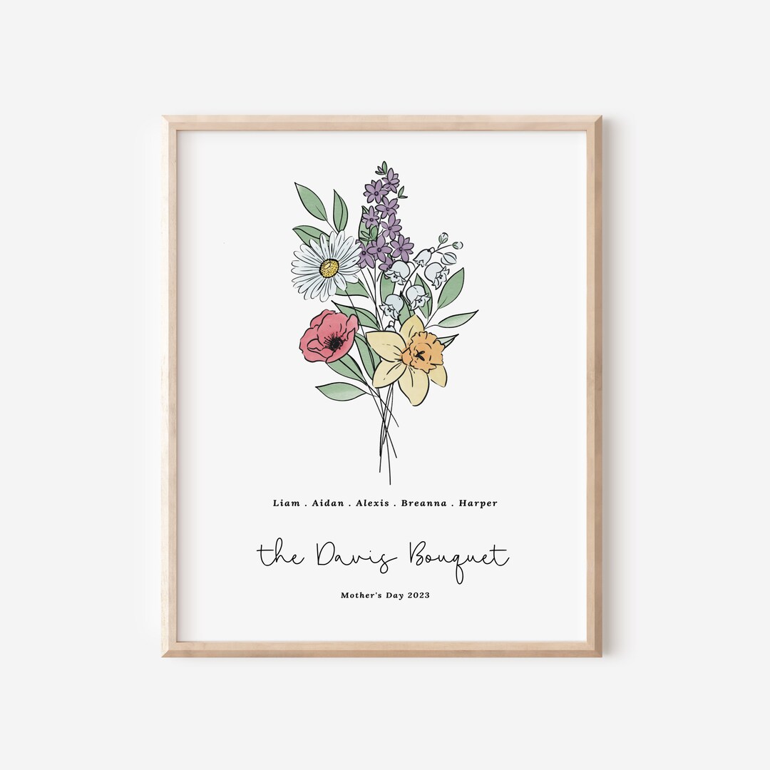 Family Birth Flower Bouquet Printable up to 6 Flowers & Names ...