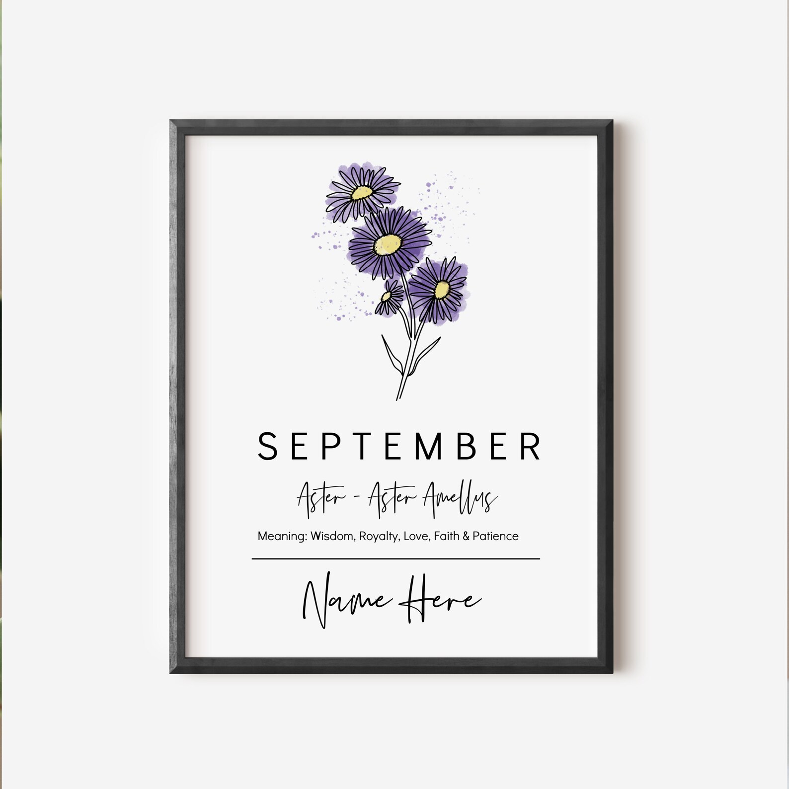 September Birth Month Flower Aster Personalized Art Digital - Etsy