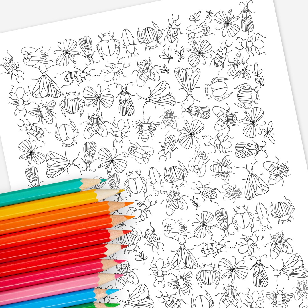 Bug Doodles | Hand-drawn Coloring Page Print & Color | Digital Art ...