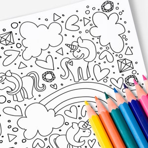 Unicorns & Rainbows Coloring Page | Digital Coloring Sheet | Magical ...