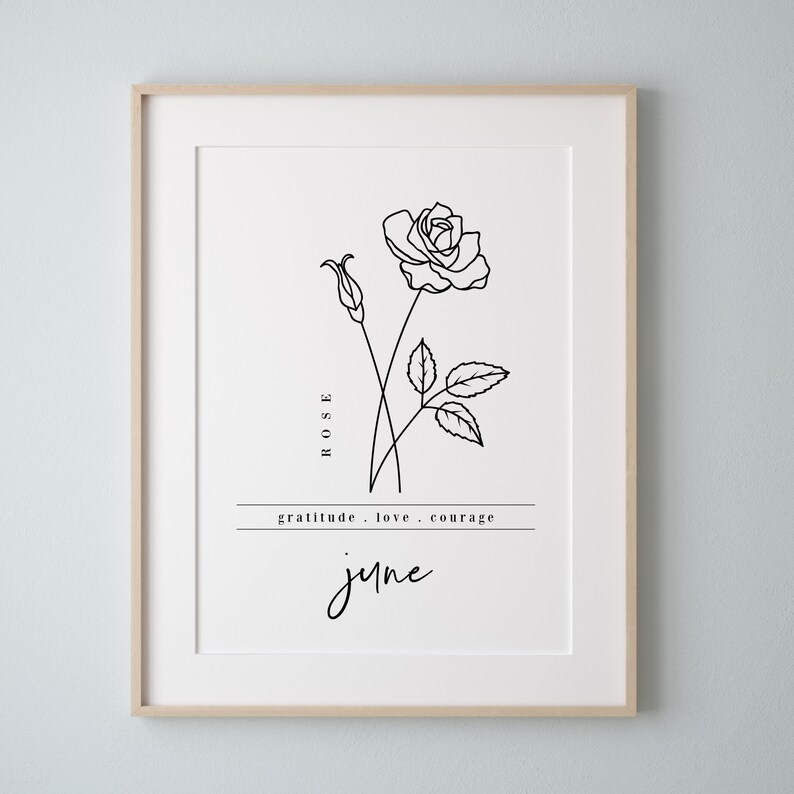 June Birth Flower Rose Black & White Art Printable - Etsy