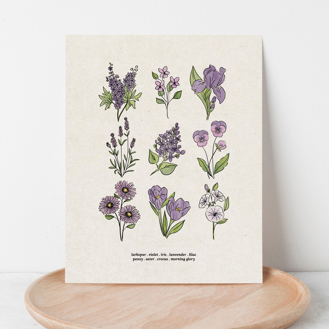 Purple Flower Chart Unframed Art Print | Antique Paper Background ...