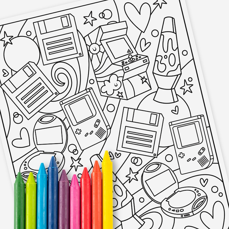 90's Nostalgia Coloring Page Digital Printable | Arcade Game Disk ...