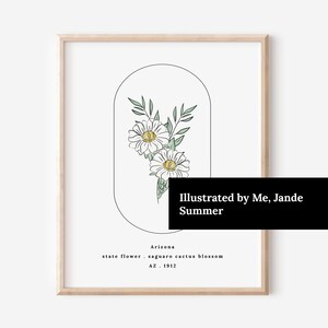 Arizona State Flower | Saguaro Cactus Blossom Watercolor Floral Art ...