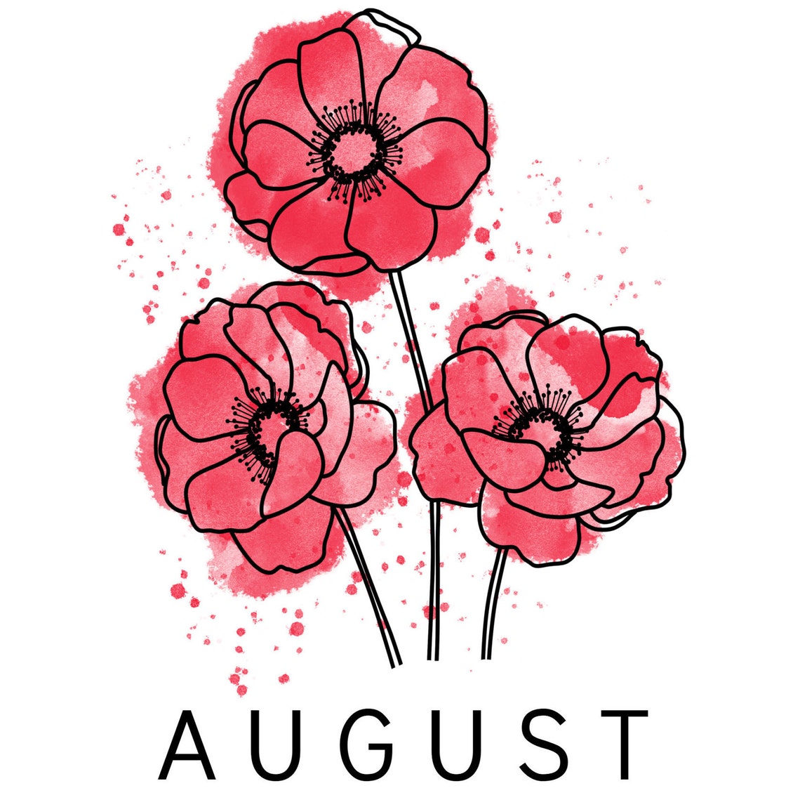 August Birth Month Flower Poppy Personalized Art Digital or | Etsy