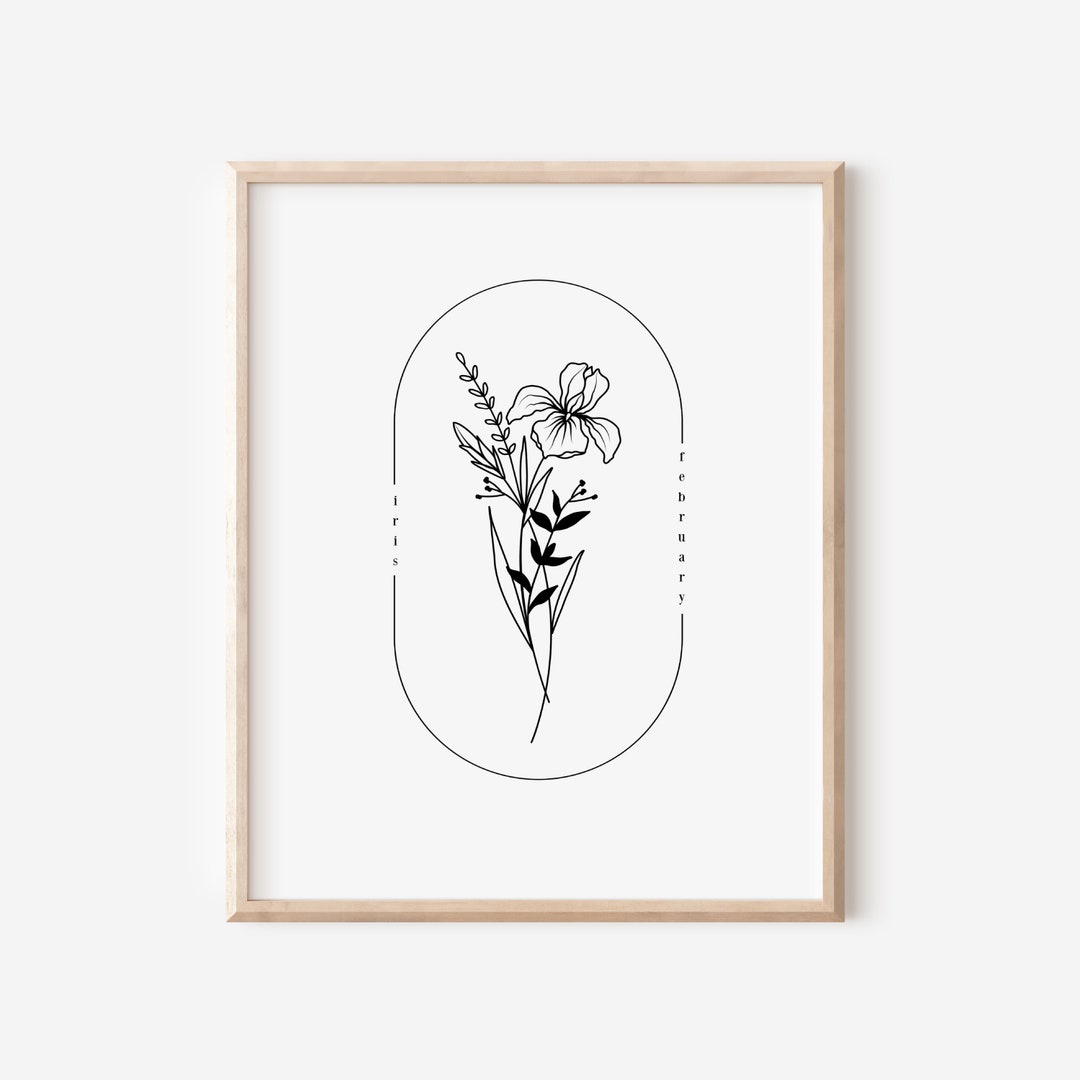 February Birth Flower Iris | Oval Frame Simple Art Printable | Nature ...