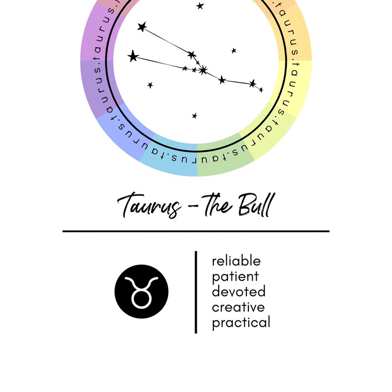 Taurus Sign Zodiac Chart Art Printable Color Wheel Rainbow | Etsy