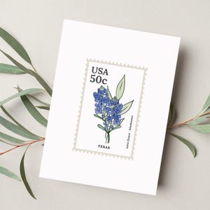 Texas US State Flower Stamp | Bluebonnet Watercolor Floral Art ...