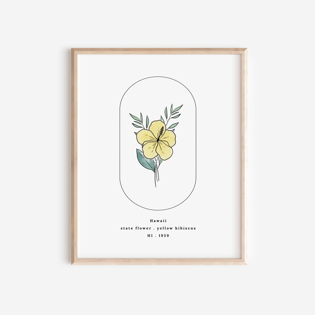 Hawaii State Flower | Yellow Hibiscus Watercolor Floral Art Printable ...