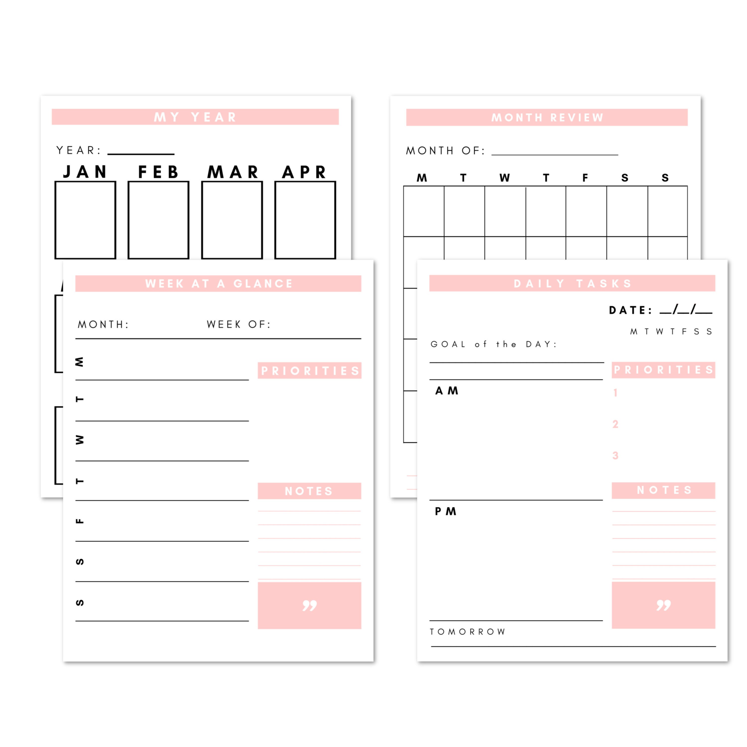 Set of 4 Planner Printables Yearly Monthly Weekly Daily | Etsy